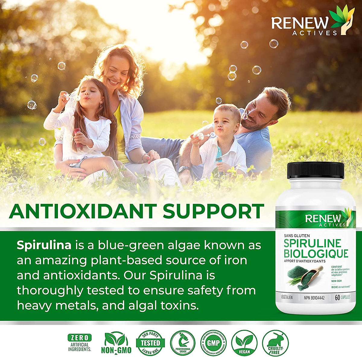 Renew Actives Spirulina Tablets – 60 Capsules 500mg – Renew Actives CA